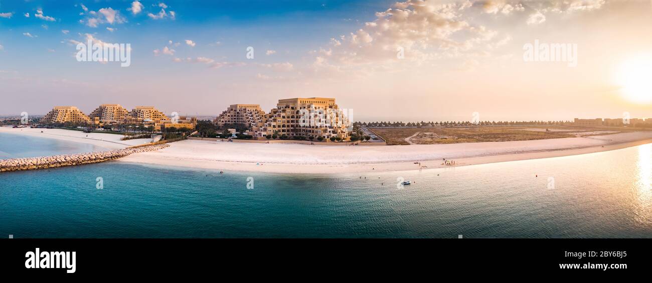 Marjan Island beach and waterfront in Ras al Khaimah emirate in the UAE ...
