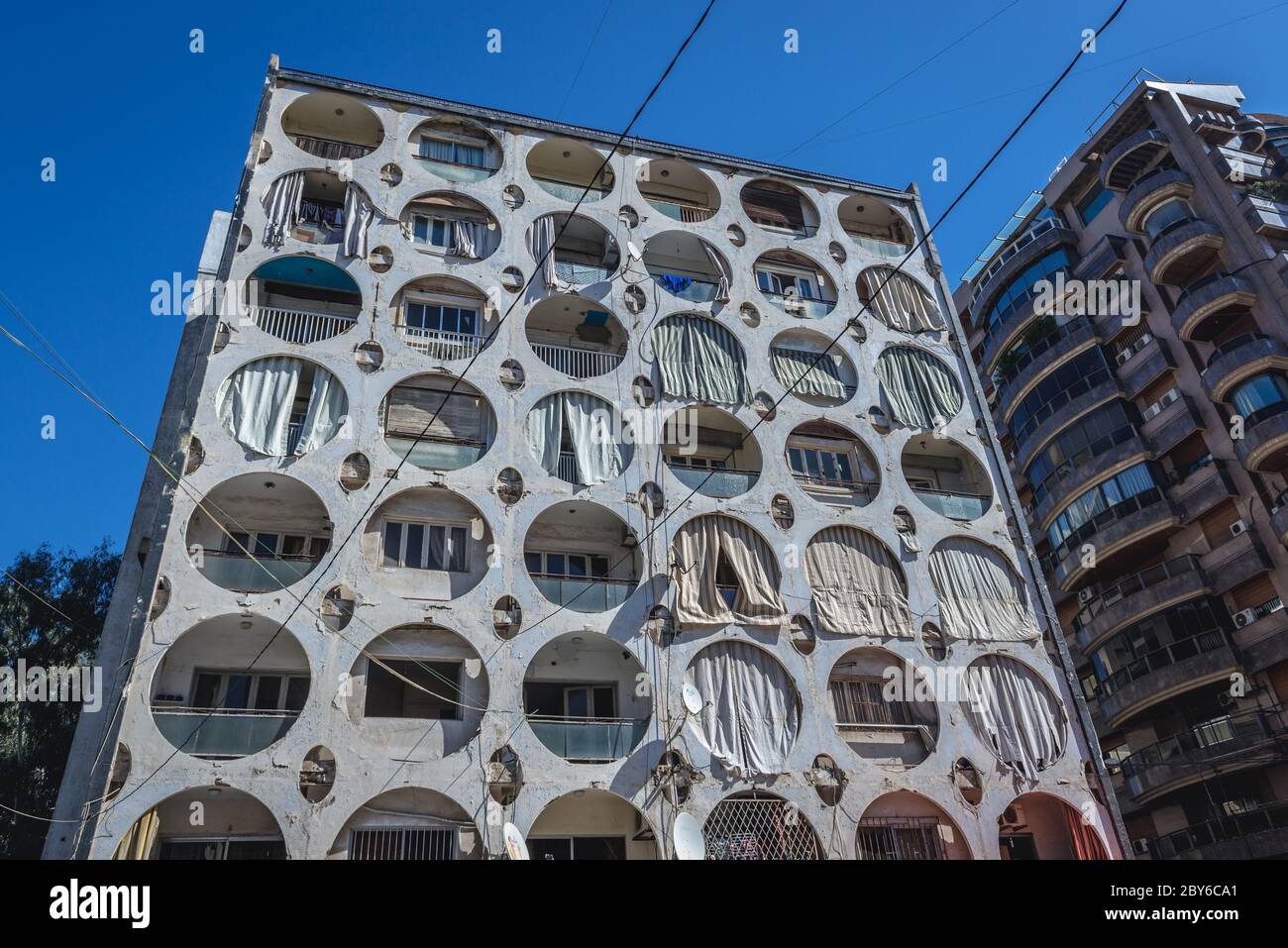 Unusual facade of old residential building in Beirut, Lebanon Stock ...