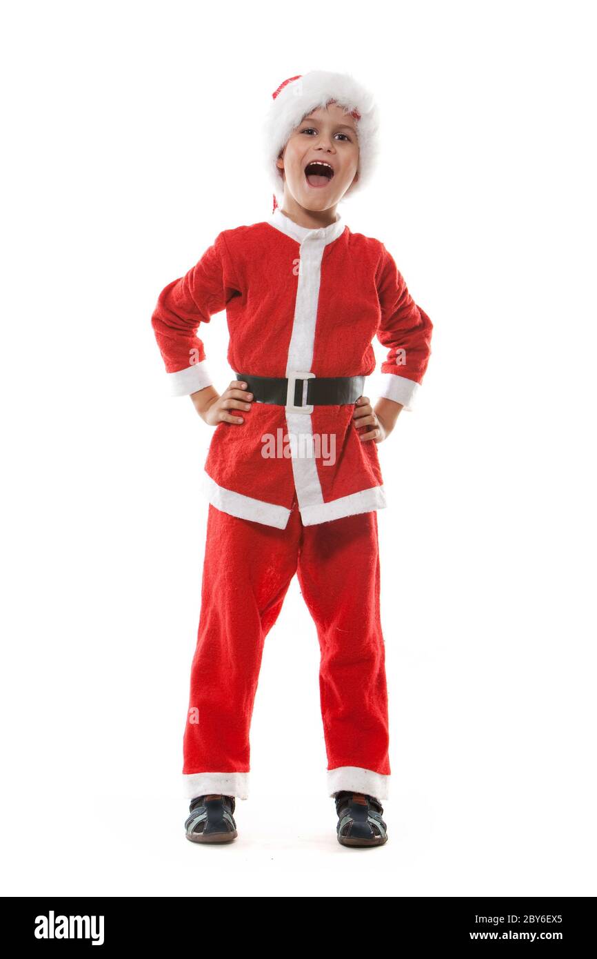 Boy dressed as Santa Claus Stock Photo - Alamy