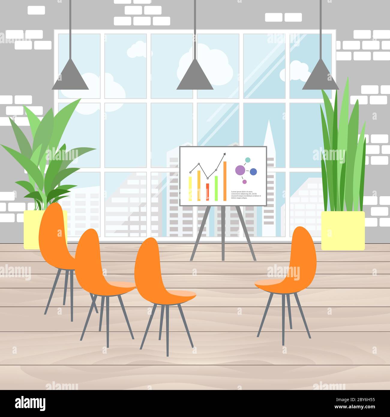 Office interior in flat design, infographic presentation, view f Stock ...