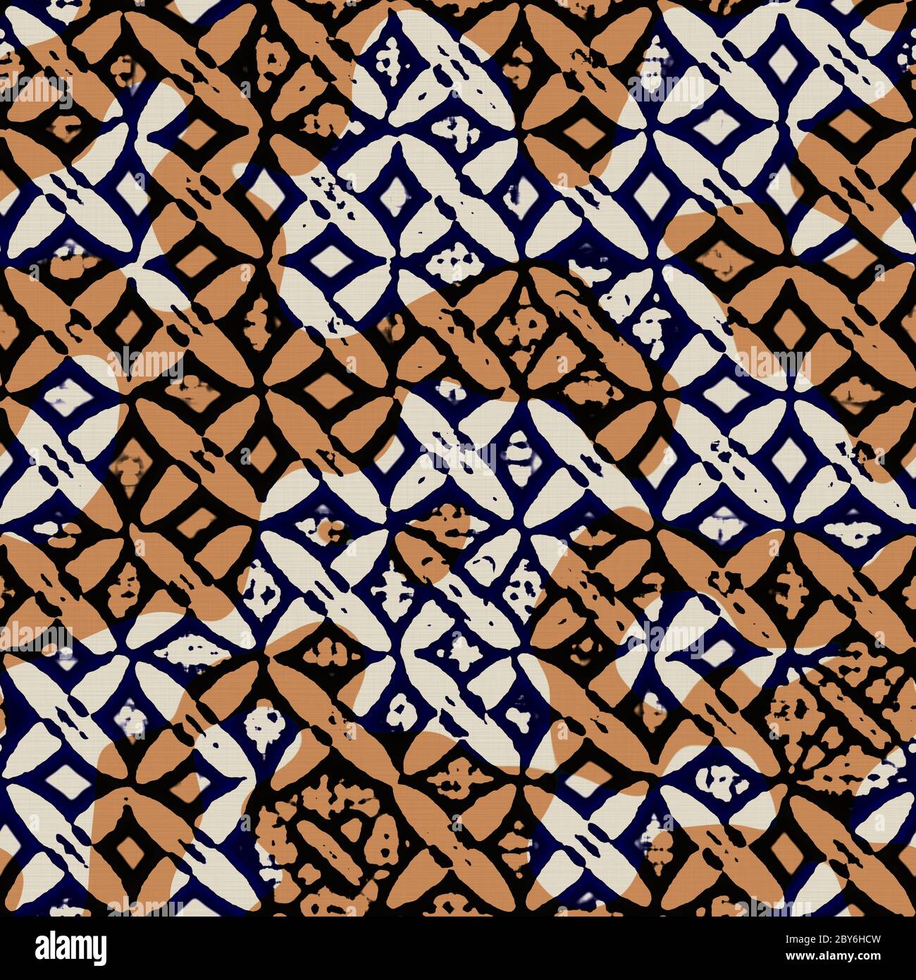 Seamless indigo dyed bandana texture. Blue orange stain woven cotton ...