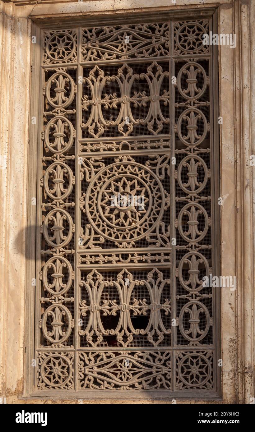 detail of metal grille window, mosque of Muhammad Ali, Citadel, Cairo ...