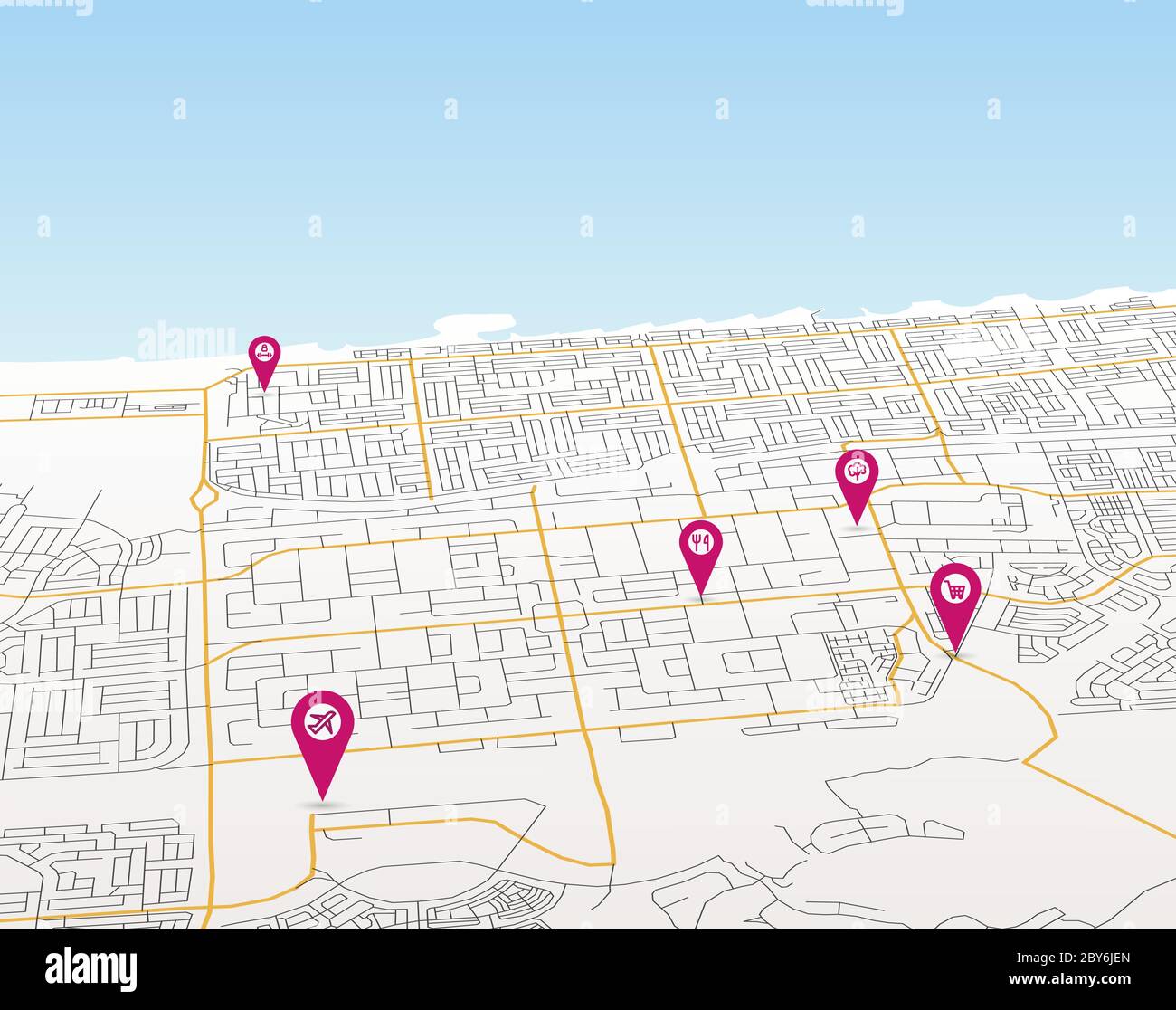 Vector city map in perspective view with pointers Stock Vector Image ...