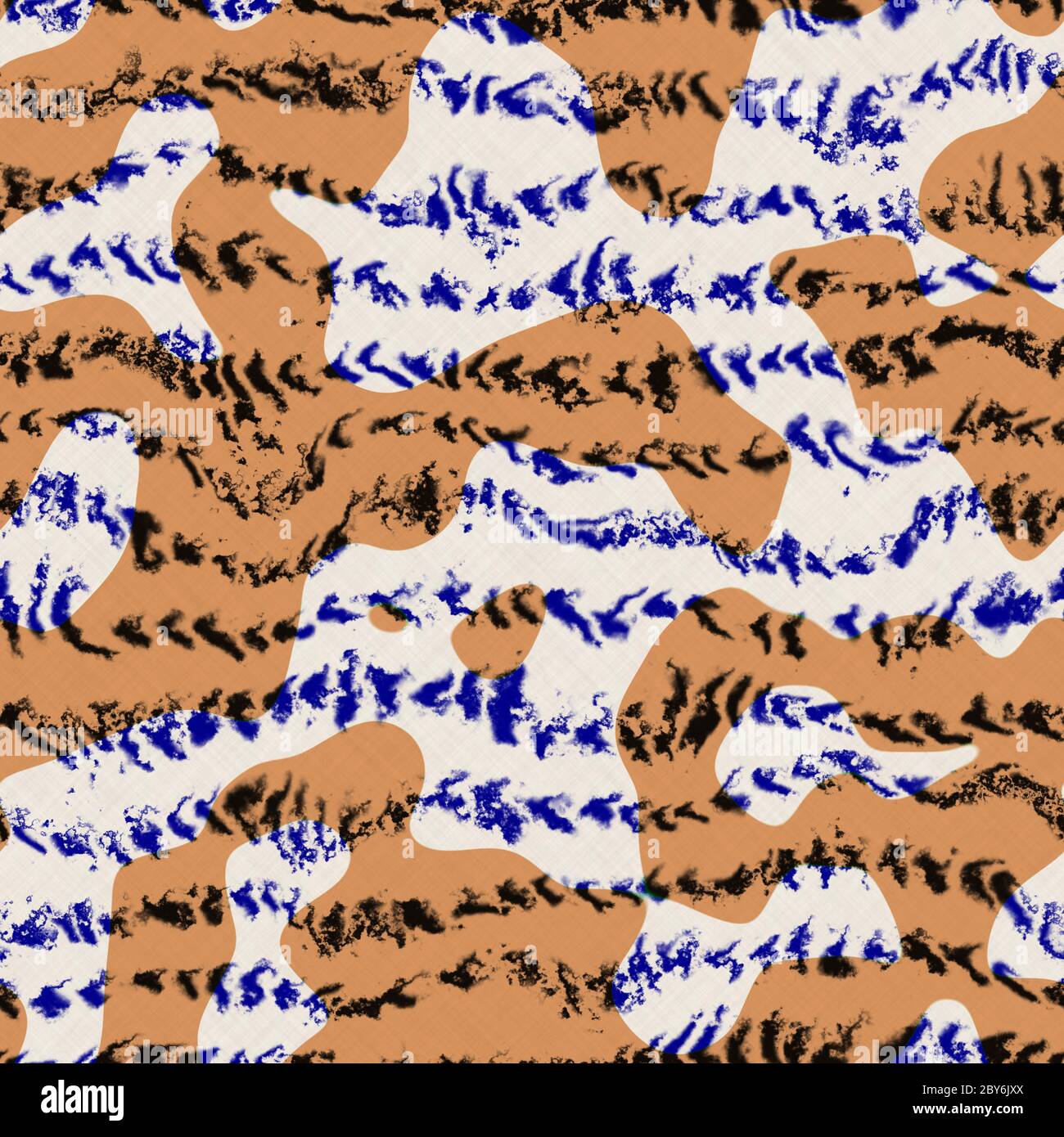 Seamless indigo dyed bandana texture. Blue orange stain woven cotton ...