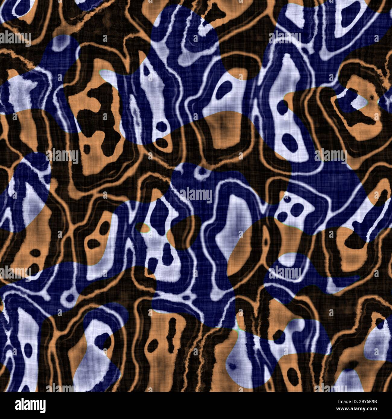 Seamless indigo dyed bandana texture. Blue orange stain woven cotton ...