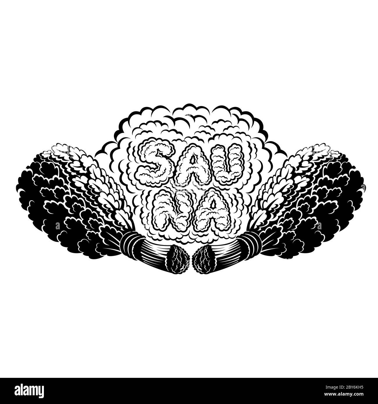 Label for sauna, banya or bathhouse. Word sauna inside steam between ...