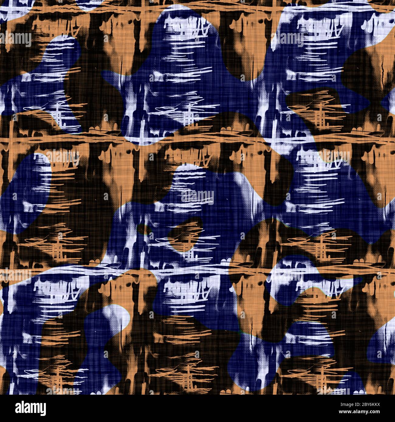 Seamless indigo dyed bandana texture. Blue orange stain woven cotton ...