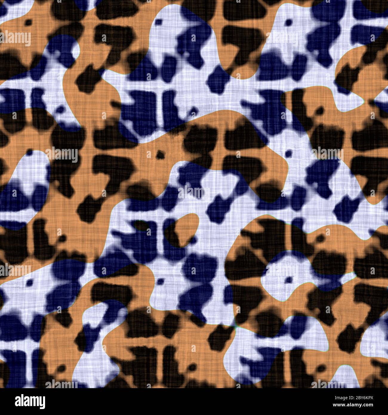 Seamless indigo dyed bandana texture. Blue orange stain woven cotton ...