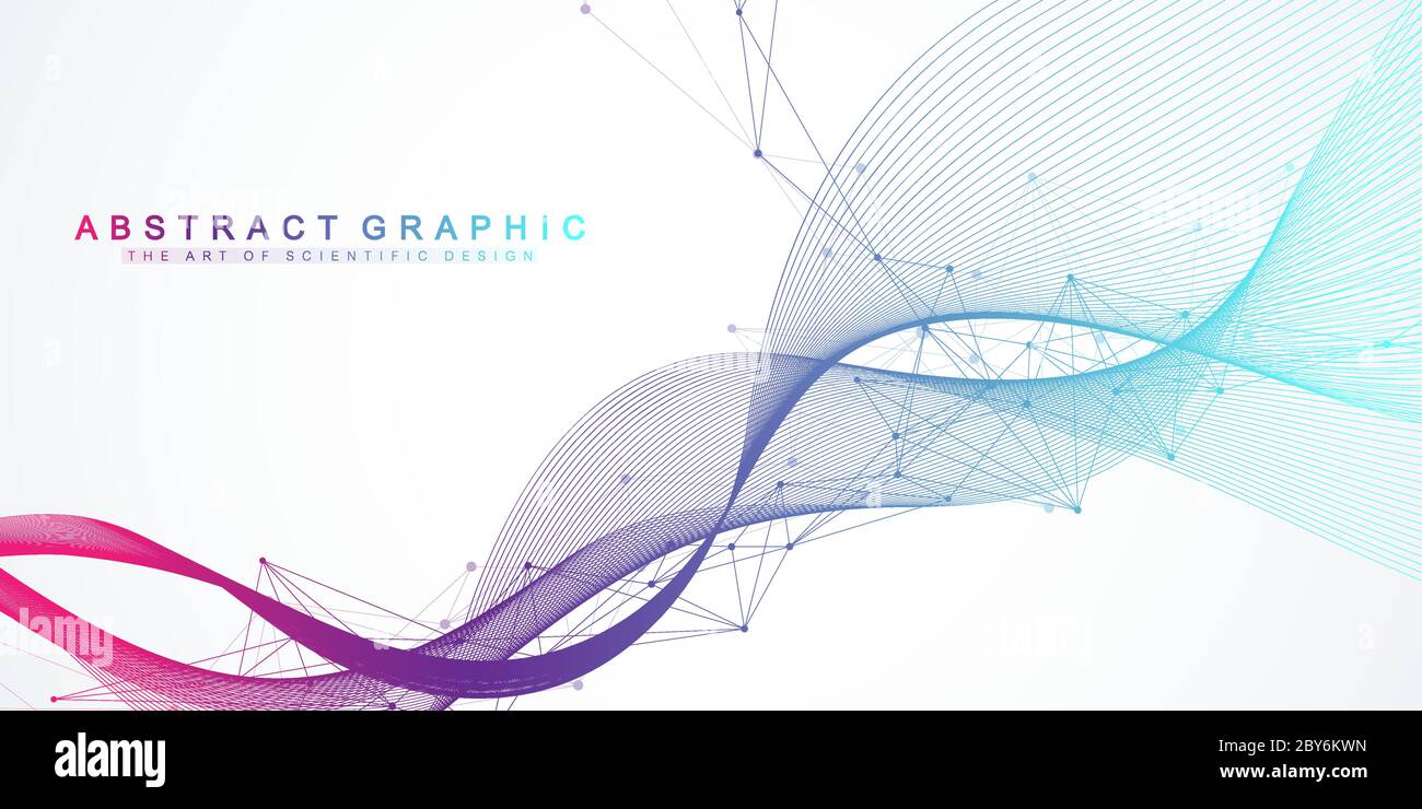 Abstract dynamic motion lines and dots background with colorful particles. Digital streaming ...