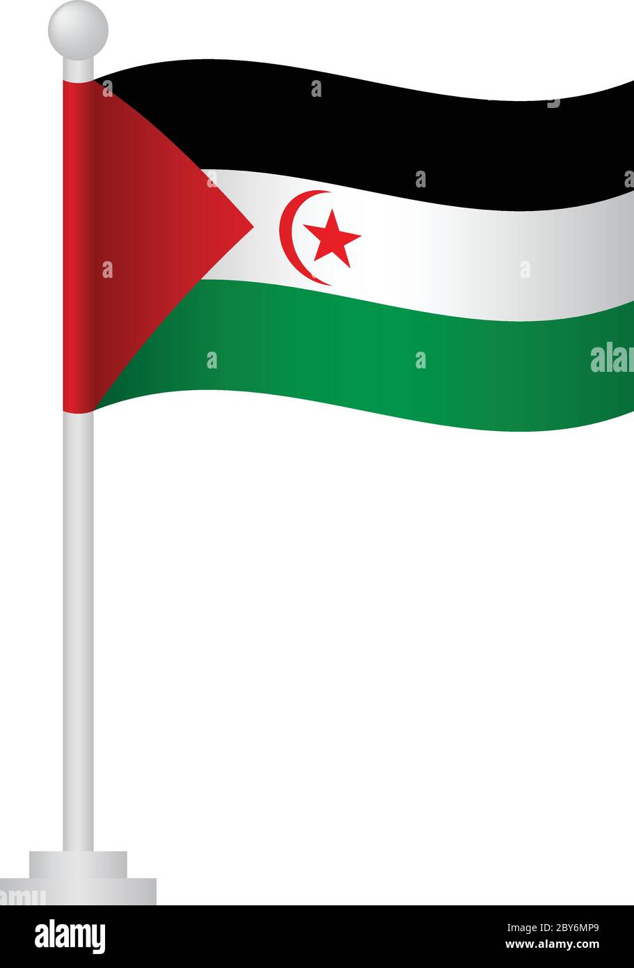 Sahrawi Arab Democratic Republic flag. National flag of Chad on pole ...
