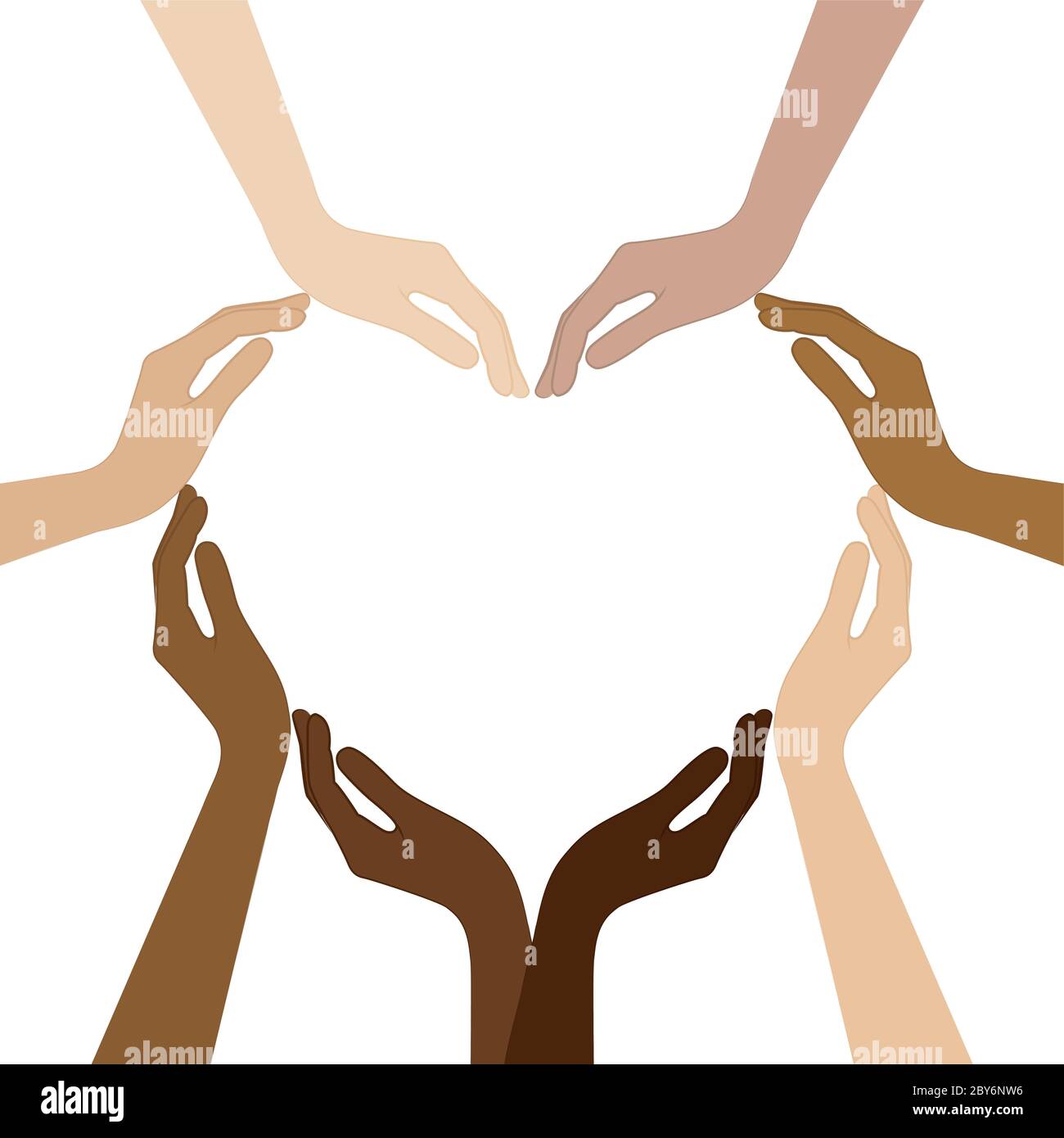 human hands with different skin colors form a heart vector illustration ...