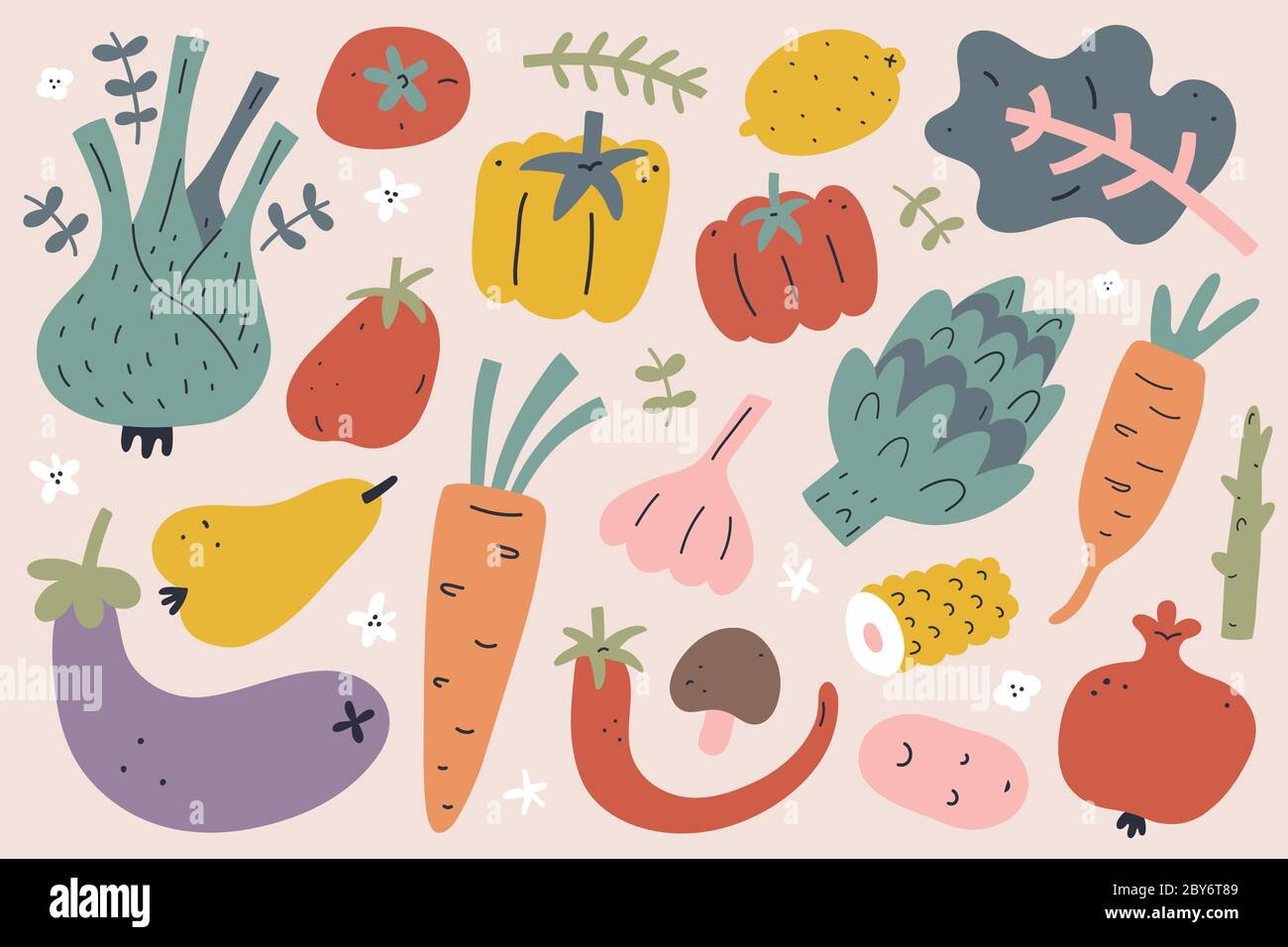 Vegetable and fruit set, hand drawn doodle illustration, modern vector ...
