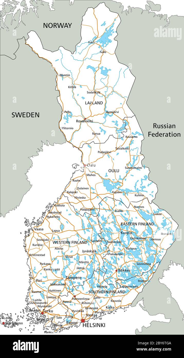 High detailed Finland road map with labeling Stock Vector Image & Art - Alamy