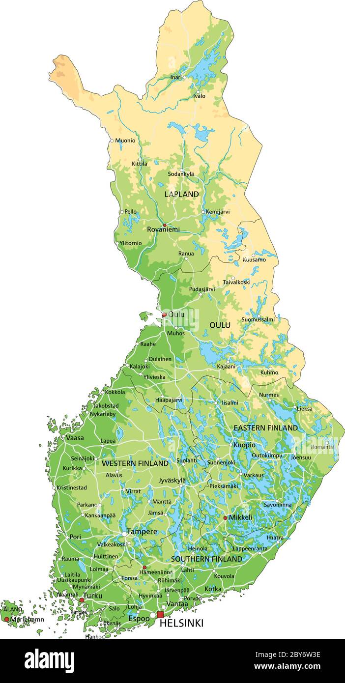 High detailed Finland physical map with labeling Stock Vector Image ...