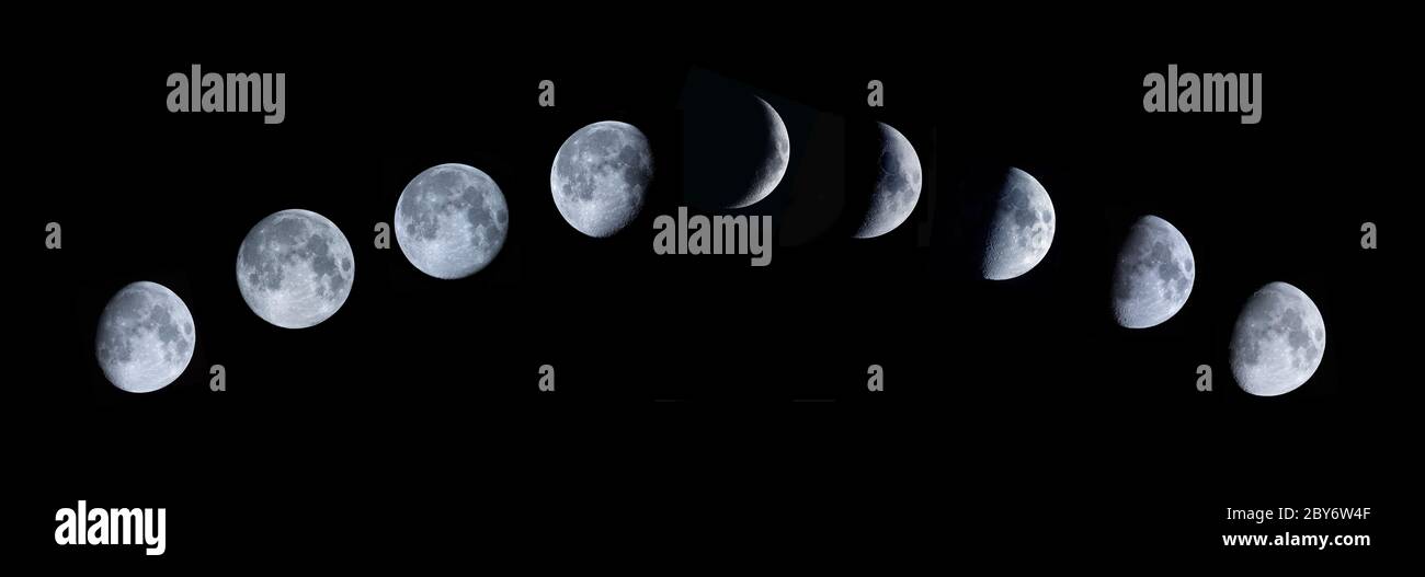 Phases of the Moon presented as arc sequence Stock Photo - Alamy