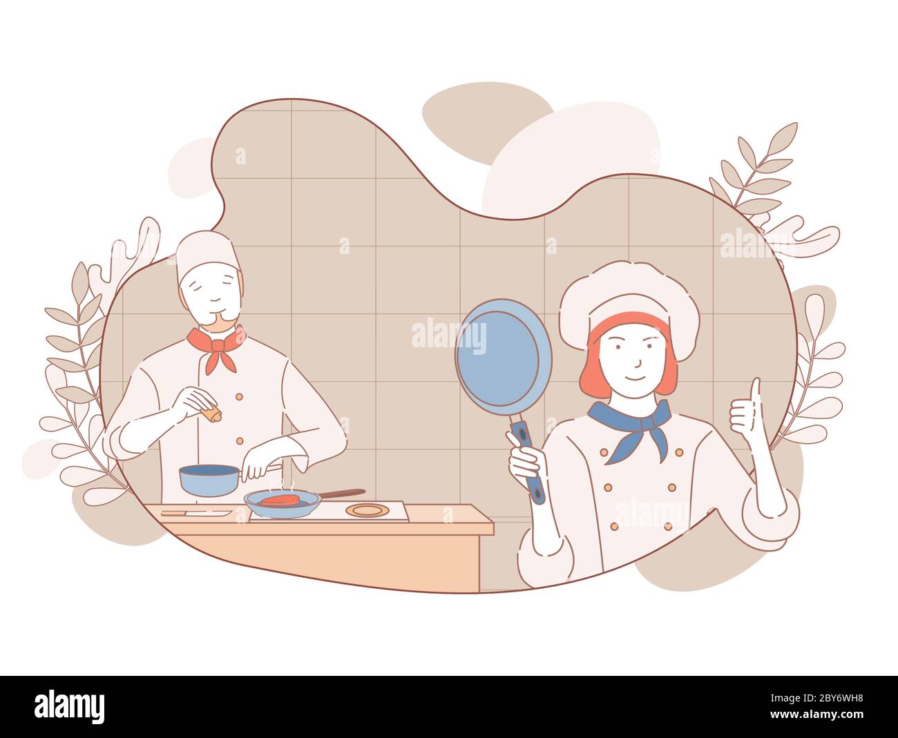 Happy smiling chefs cooking on restaurant kitchen vector cartoon ...