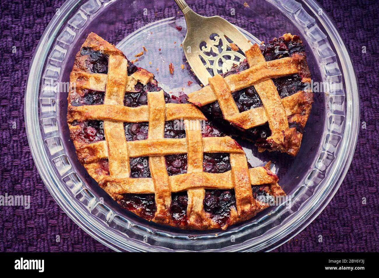 Blueberry Pie with Lattice Crust Viewed from Overhead Stock Photo - Alamy