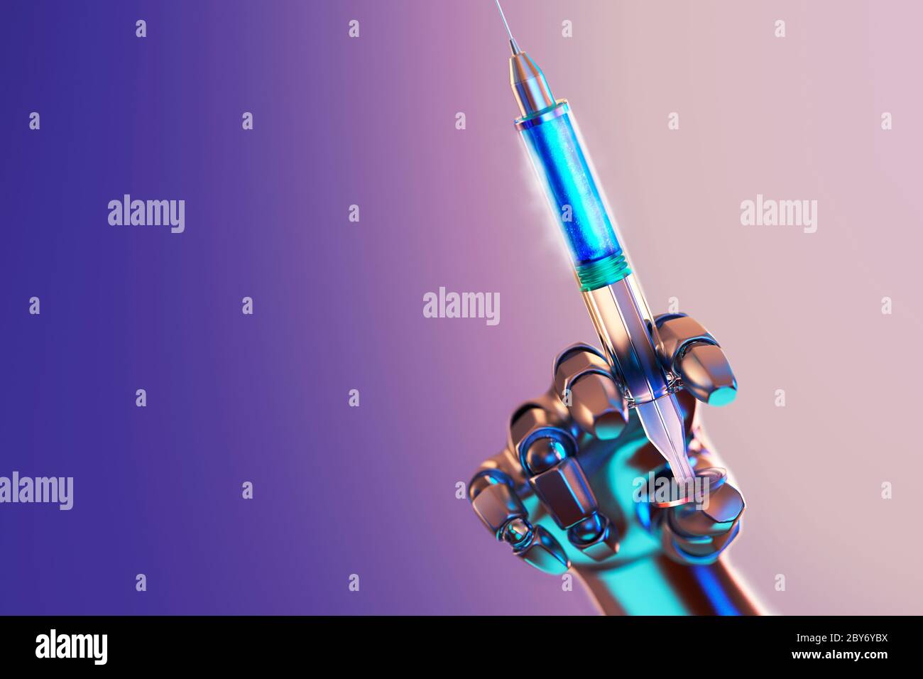 Robot hand holding COVID-19 vaccine syringe Stock Photo - Alamy