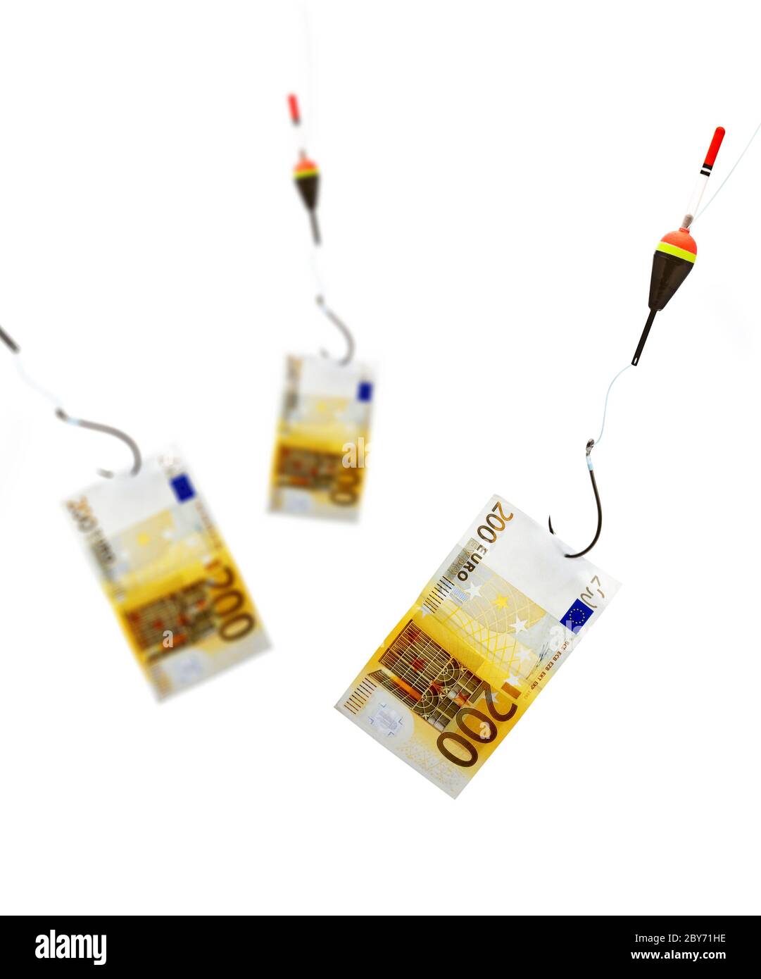 Money, bobber and fish-hook Stock Photo - Alamy