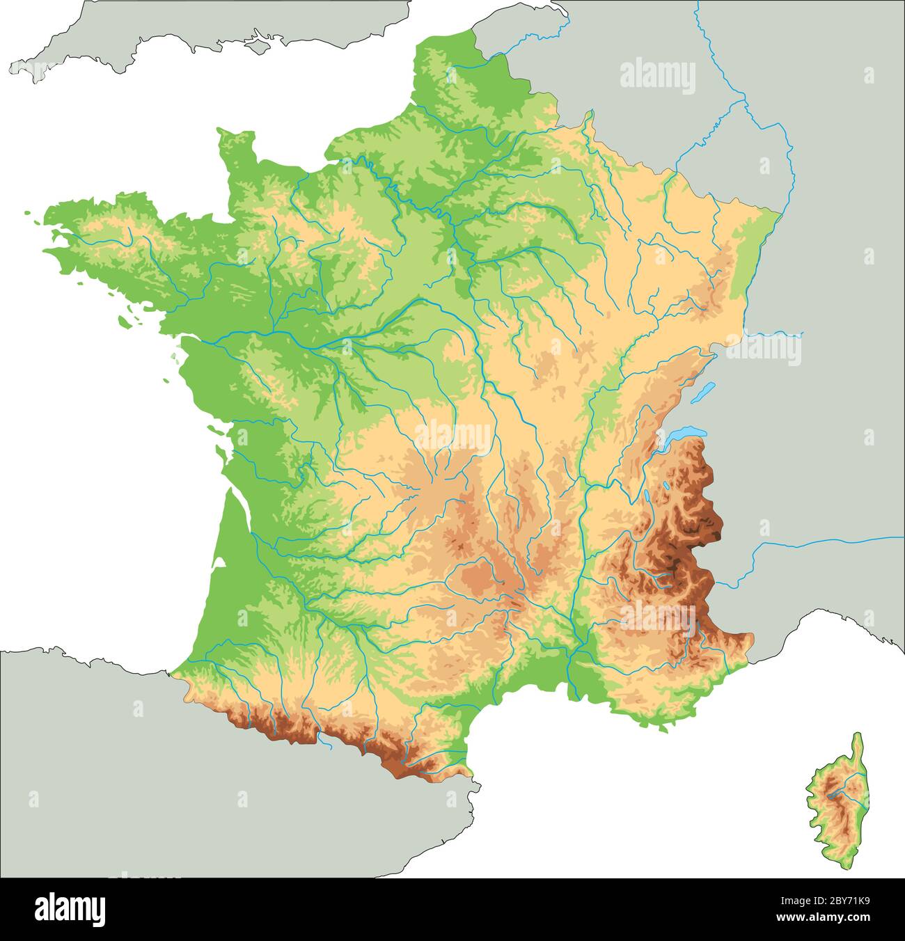 High detailed France physical map Stock Vector Image & Art - Alamy