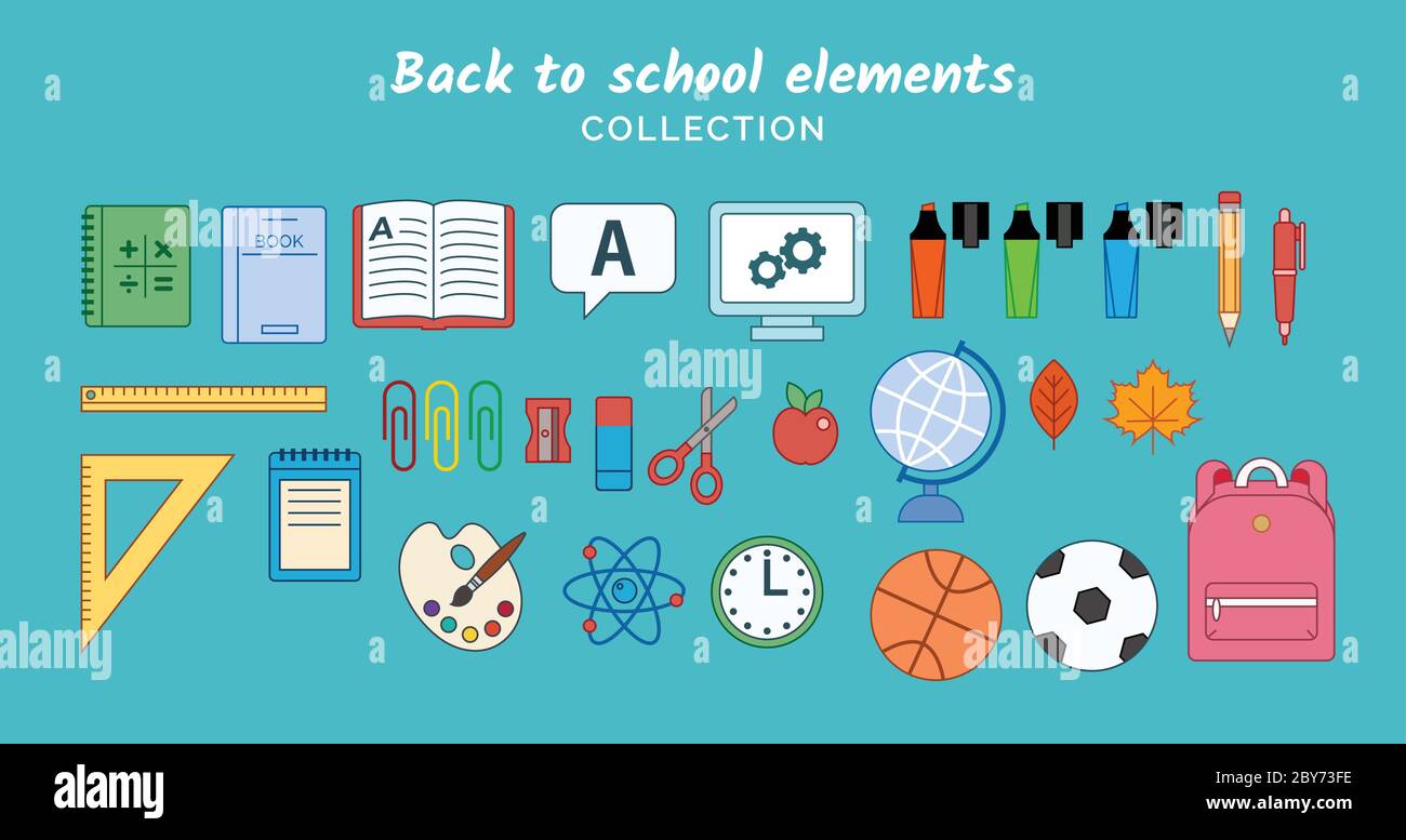 Back to school flat elements collection. Different school elements ...