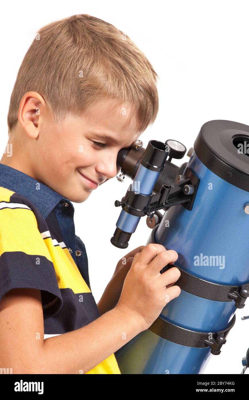 Child Looking Into Telescope on white Stock Photo - Alamy