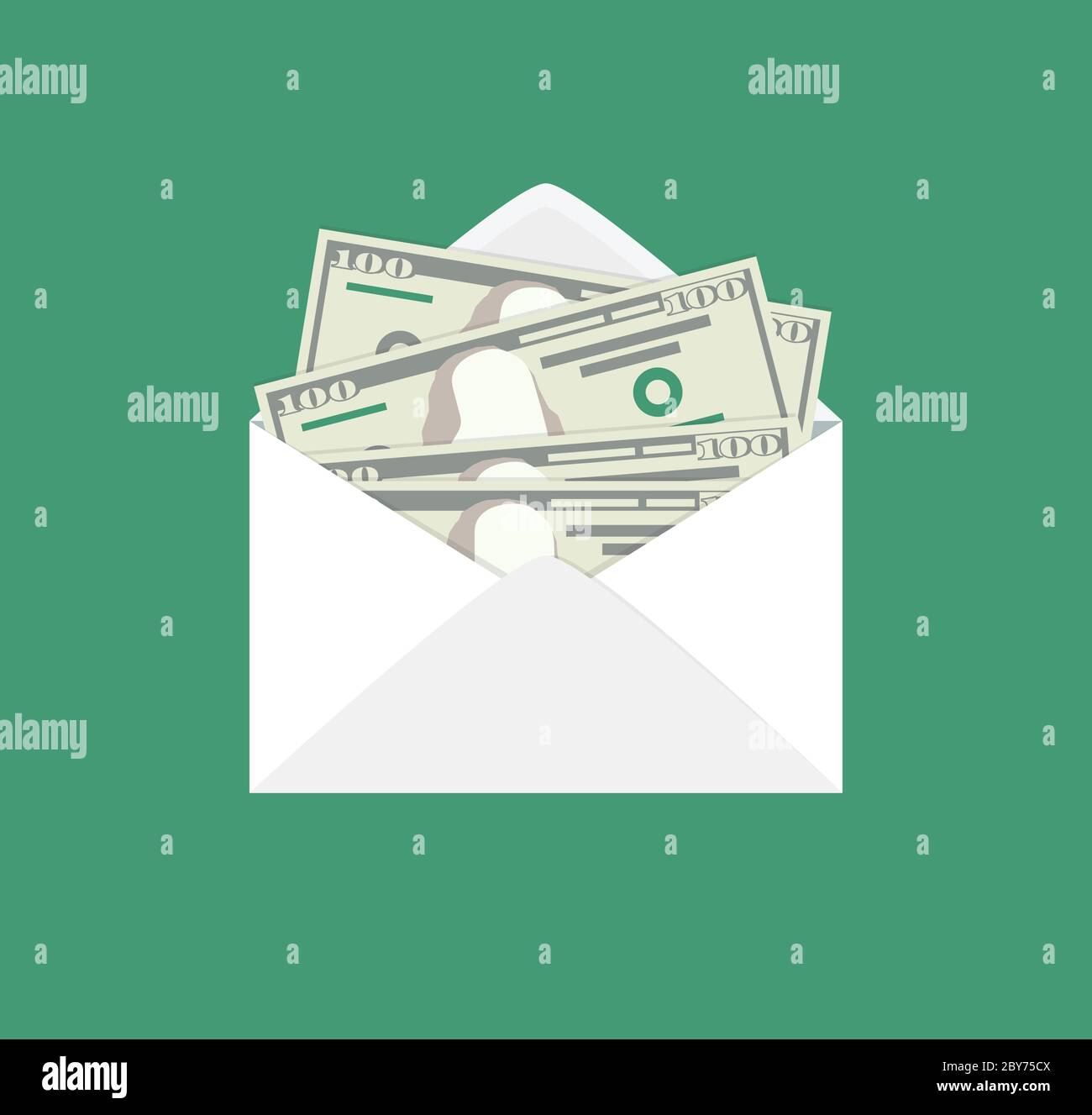 Opened envelope with dollar banknotes. Payment, salary, investment ...