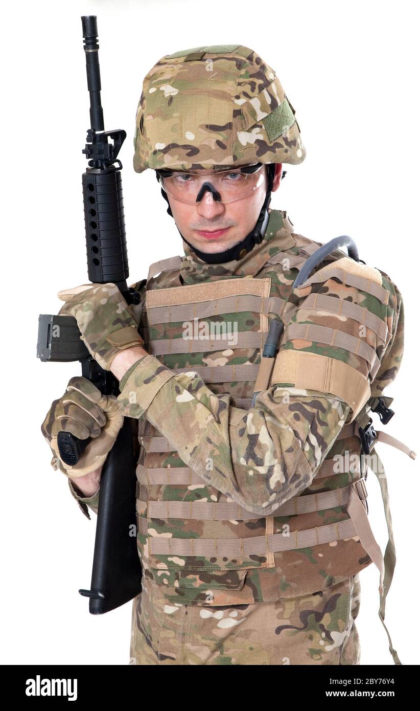 Modern soldier with rifle Stock Photo - Alamy