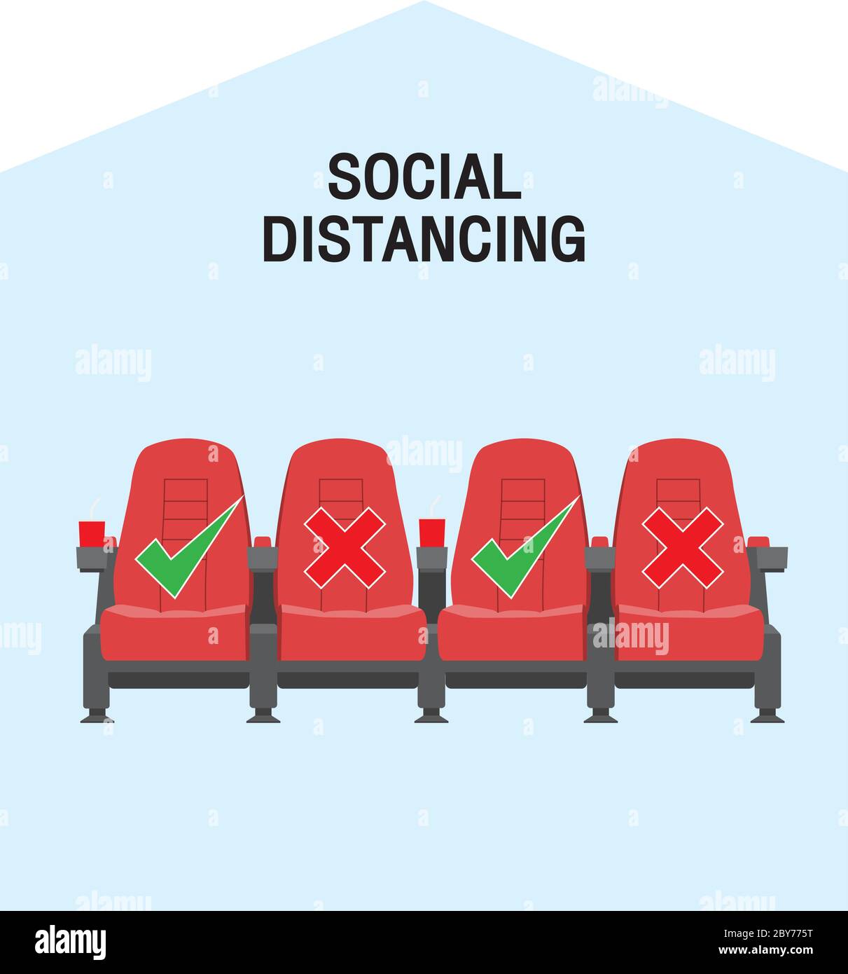 Keep a safe distance when sitting in a movie theater. Simple vector ...