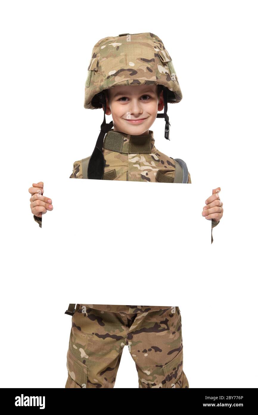 Young soldier holding a poster Stock Photo - Alamy