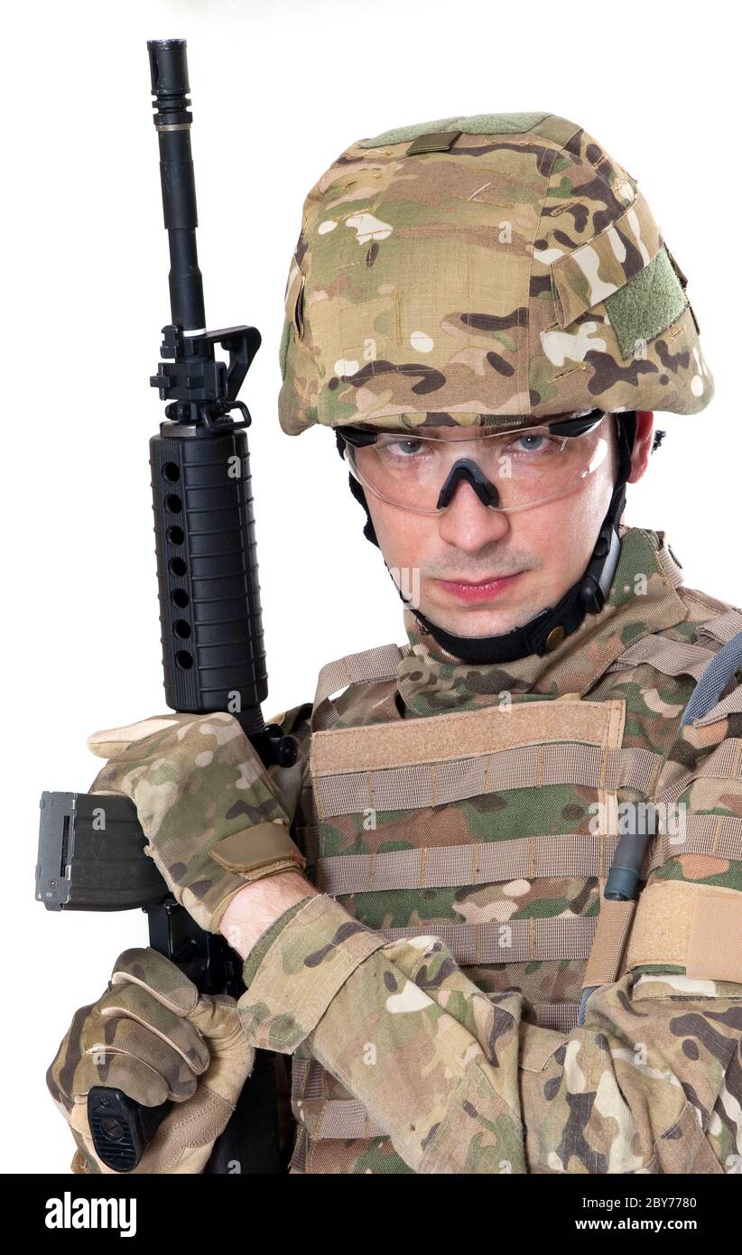 Modern soldier with rifle Stock Photo - Alamy