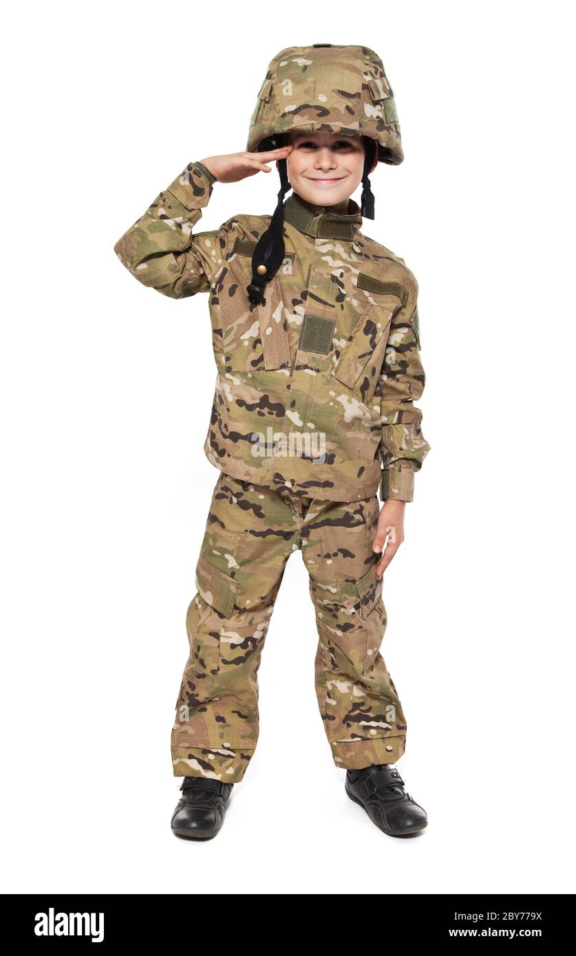 Saluting soldier. Young boy Stock Photo - Alamy