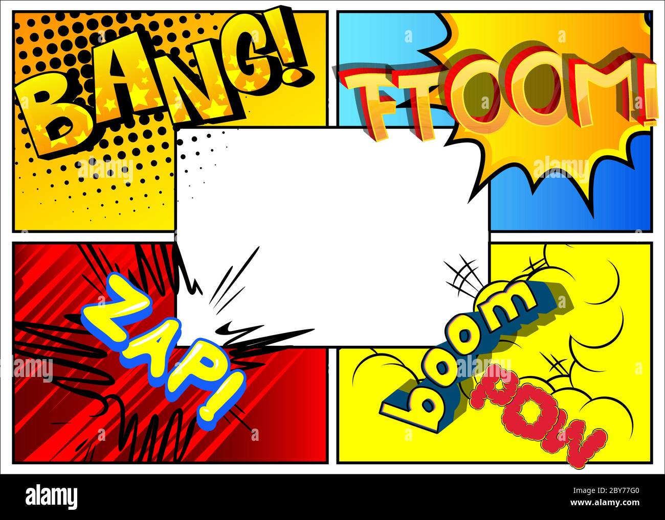 Vector pop-art style comic book page template background with ...