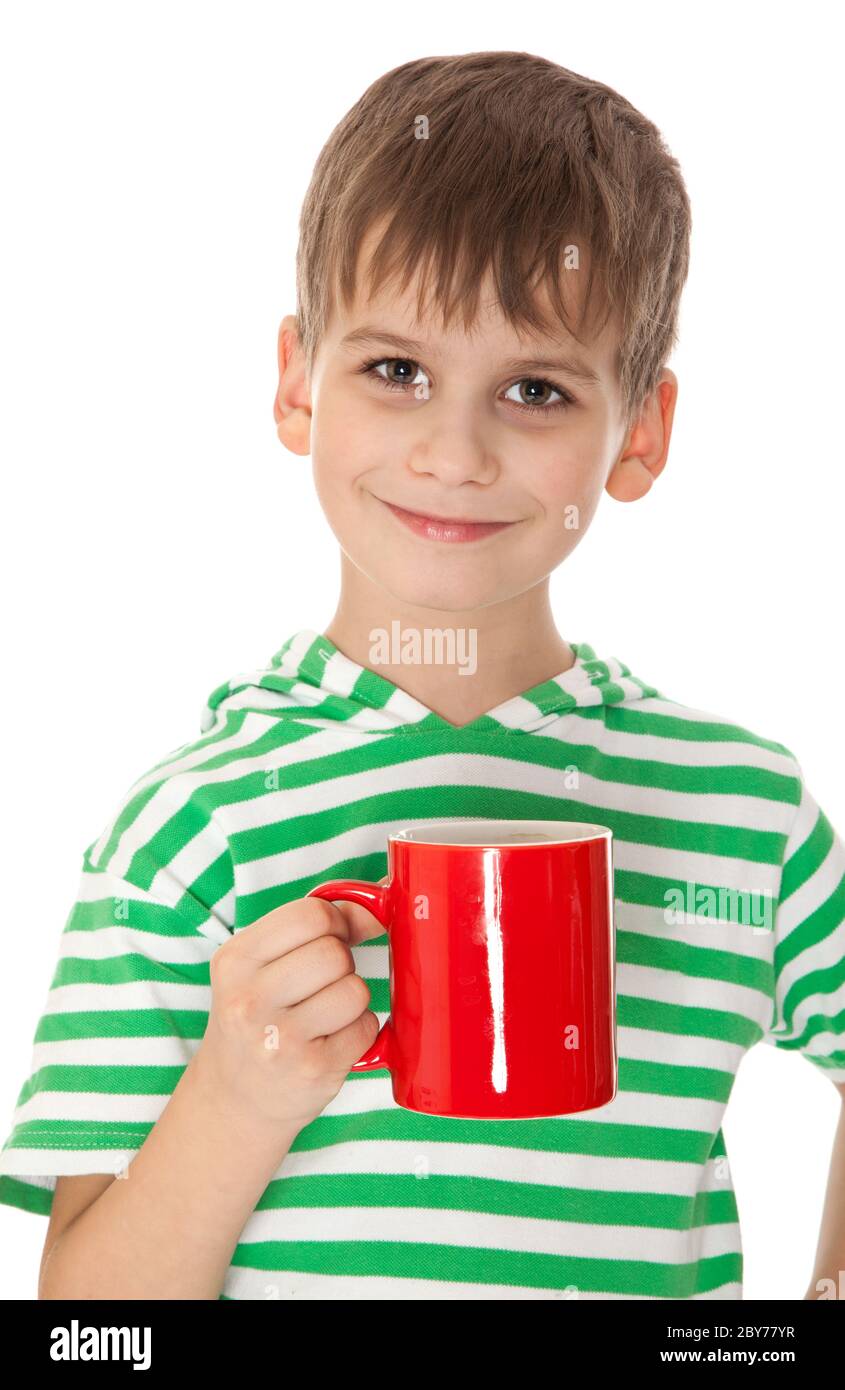 Boy holding a red cup Stock Photo - Alamy