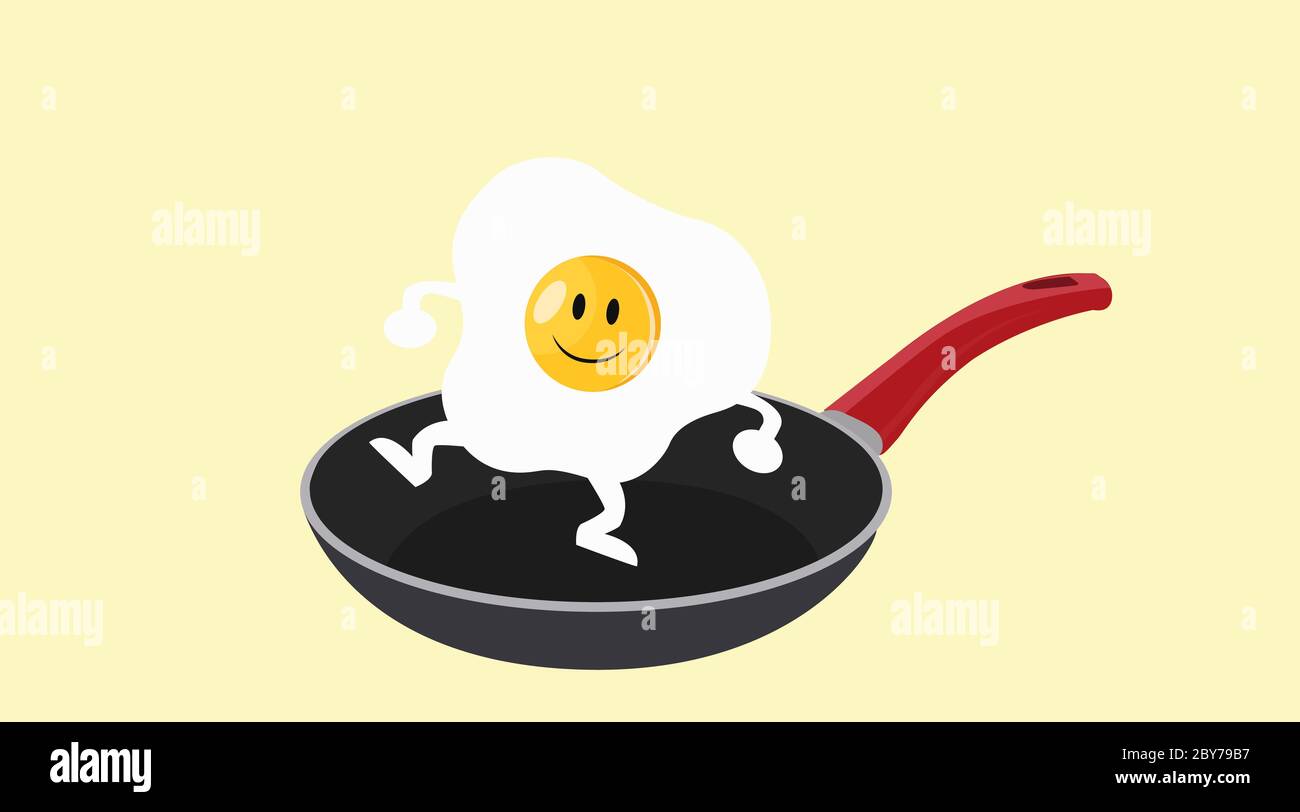 Vector Illustration of a Fried Egg on a Pan, Dancing and Smiling Stock ...