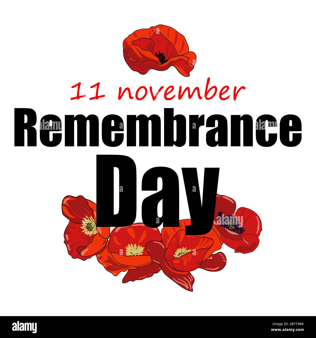 Remembrance day November 11 square card with red poppies on the edges ...