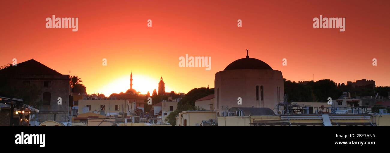 Old Rhodes town sunset Stock Photo - Alamy
