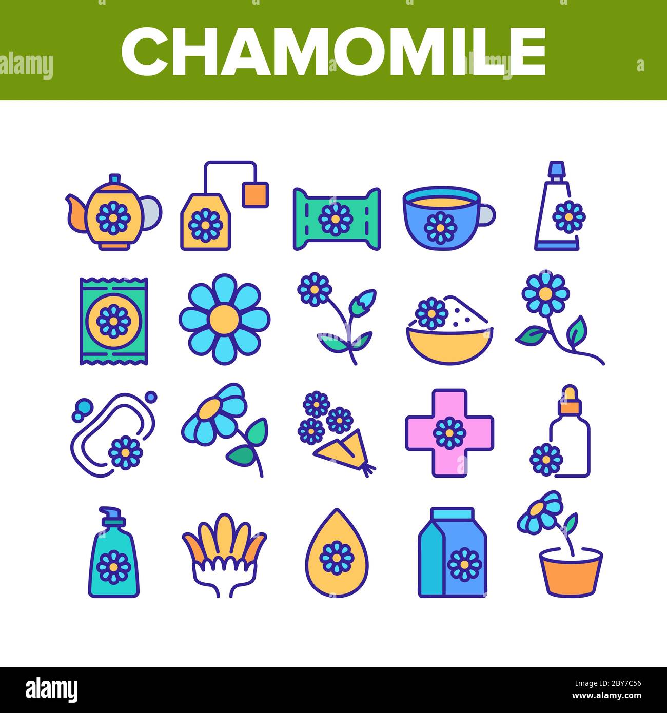 Chamomile Flower Plant Collection Icons Set Vector Stock Vector Image ...