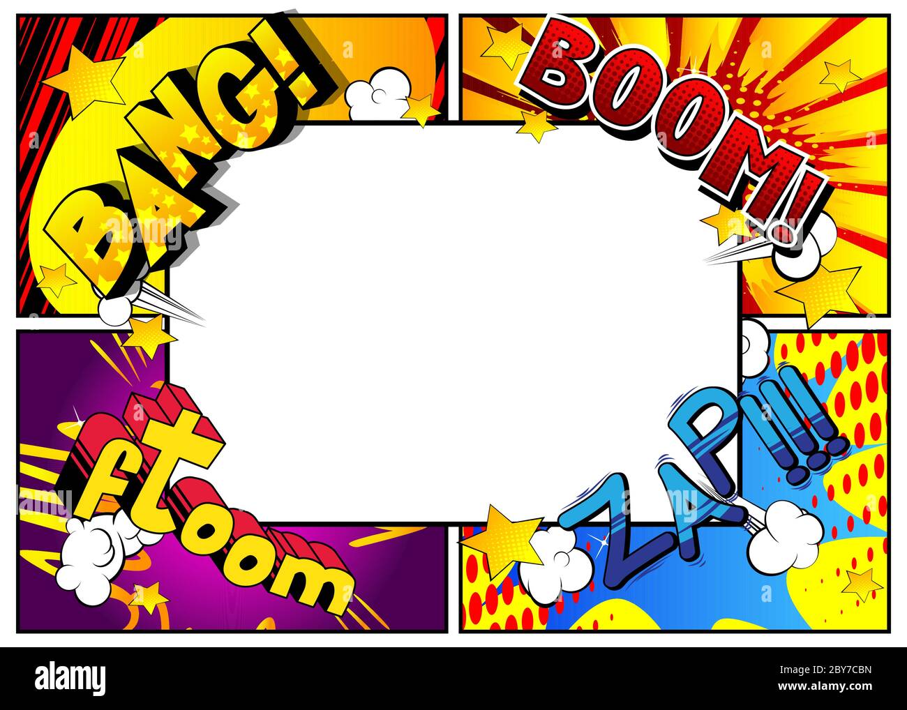 Vector pop-art style comic book page template background with ...