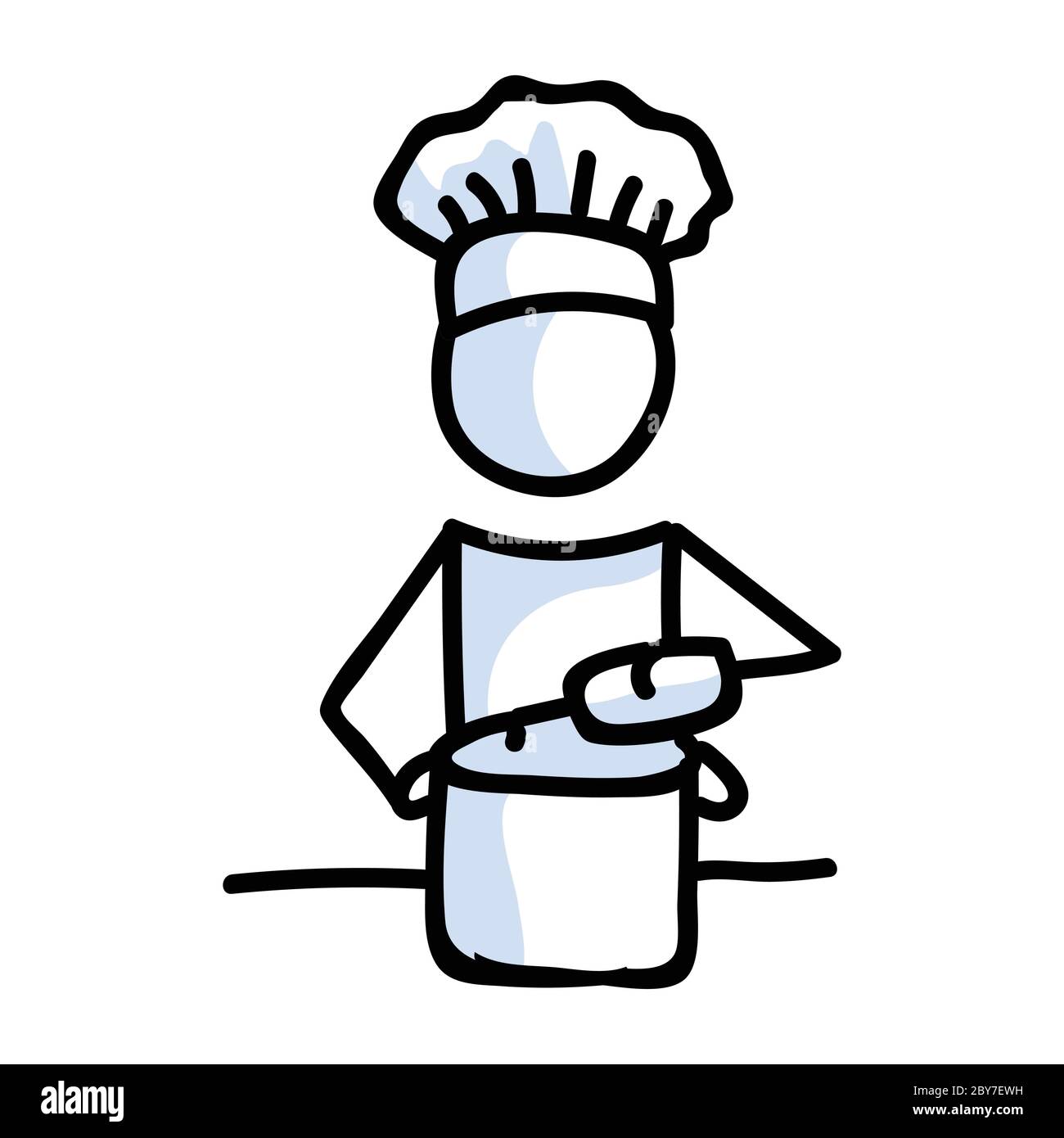 Cute stick figure chef cooking at home lineart icon. Dinner preparation ...