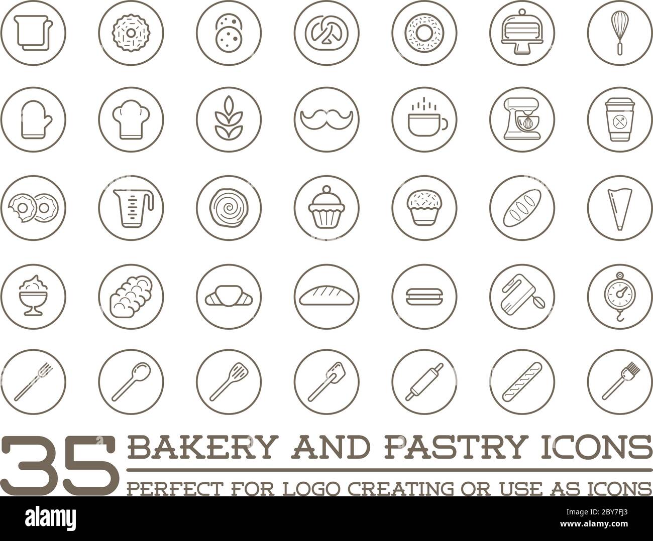 Set of Vector Bakery Pastry Elements and Bread Icons Illustration can ...