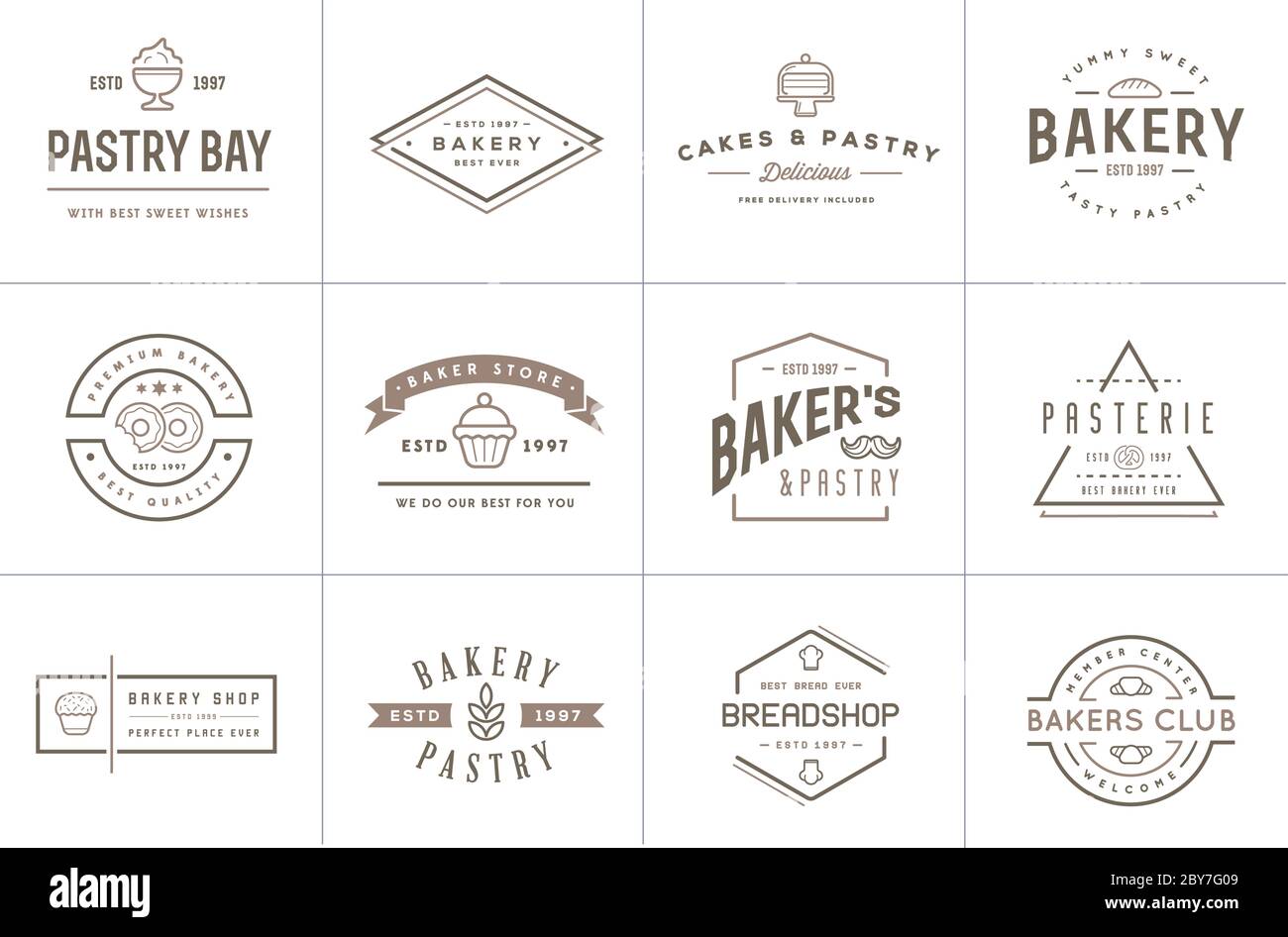 Set of Vector Bakery Pastry Elements and Bread Icons Illustration can ...