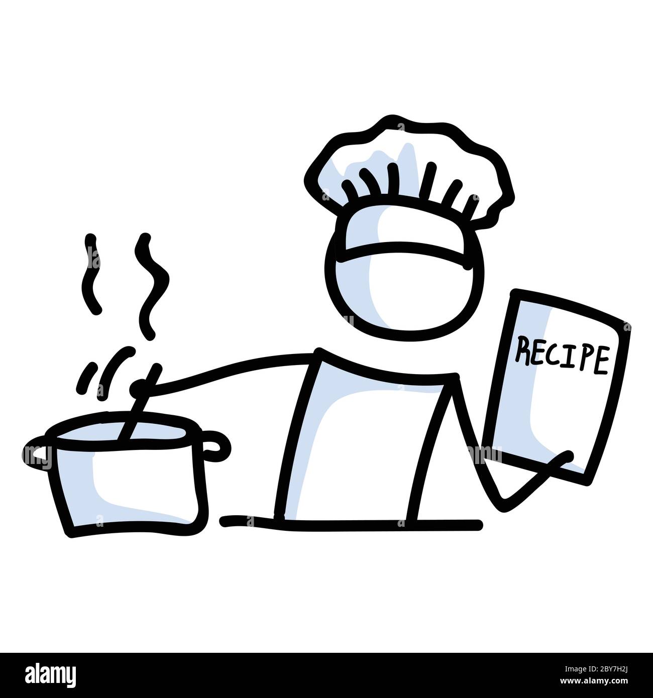 Cute stick figure chef cooking recipe lineart icon. Dinner preparation ...