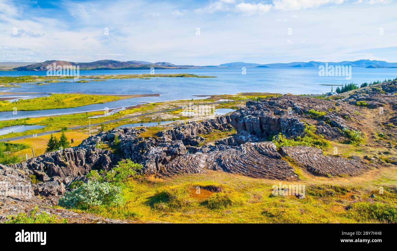 Thingvellir National park with beautiful lakes and tectonic rock ...
