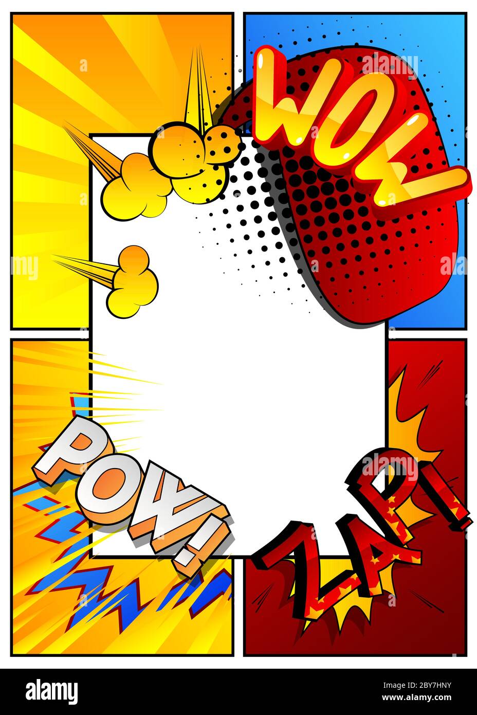 Vector pop-art style comic book page template background with ...