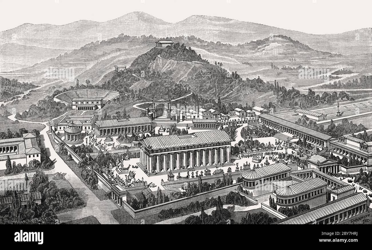 The reconstruction of Olympia in ancient Greece Stock Photo - Alamy