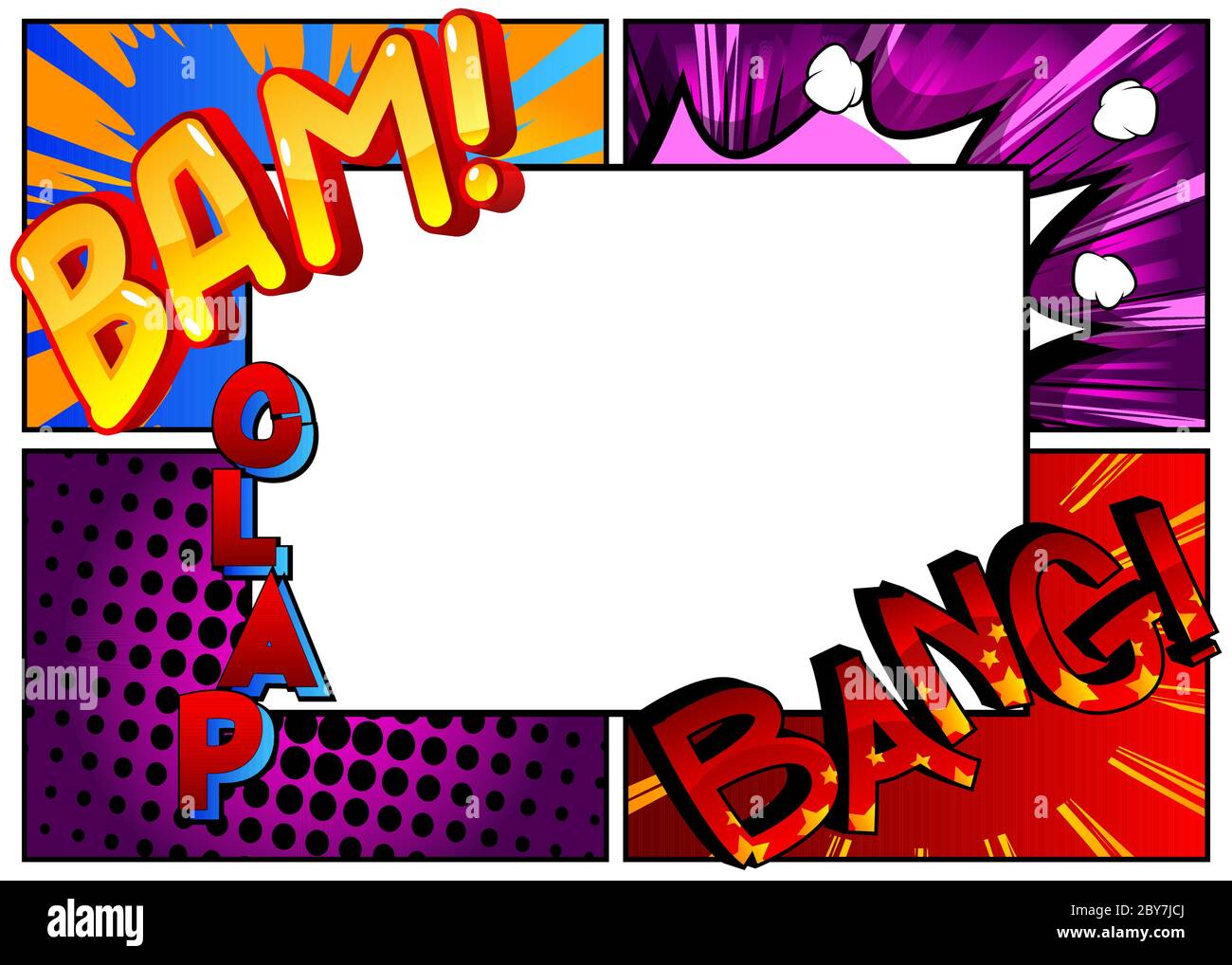 Vector pop-art style comic book page template background with ...