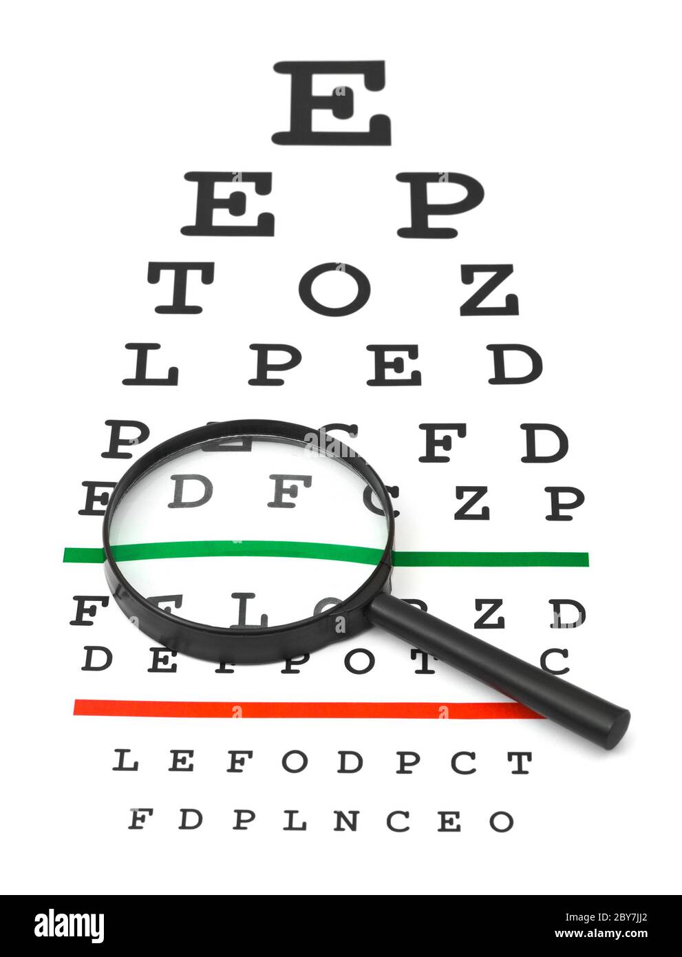 Magnifier on eyesight test chart Stock Photo - Alamy