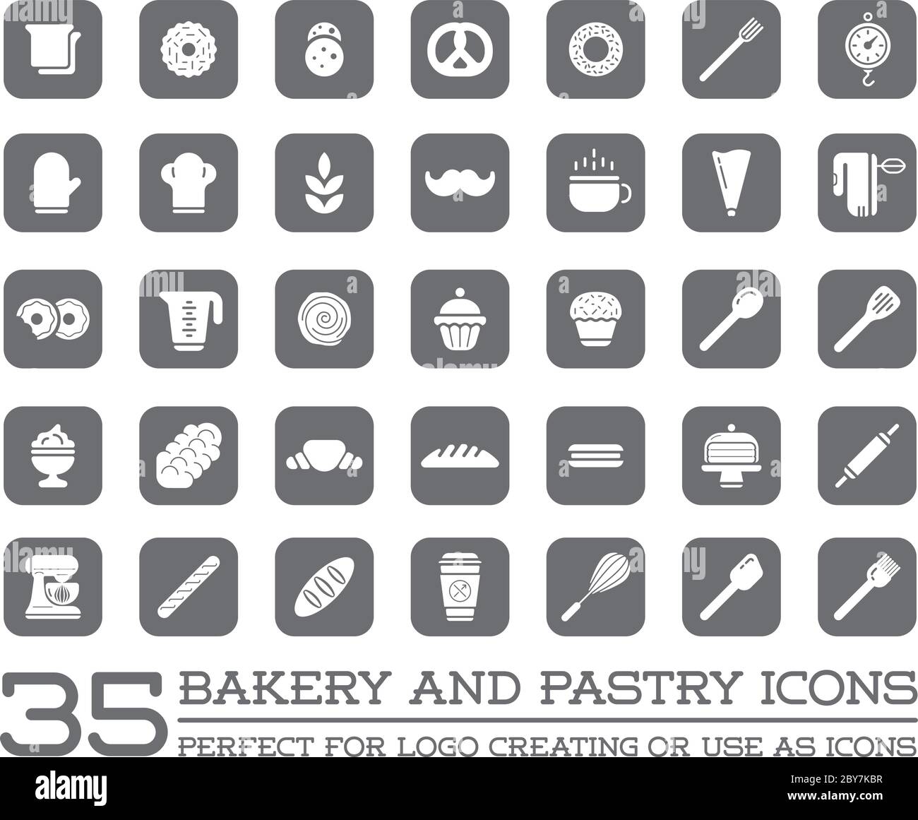 Set of Vector Bakery Pastry Elements and Bread Icons Illustration can ...