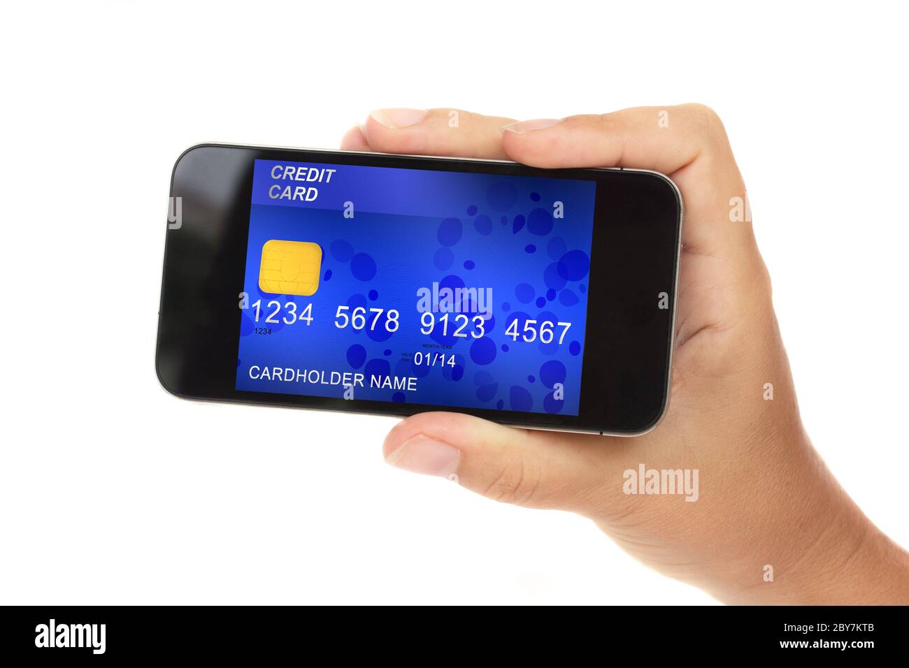 blue credit card in phone Stock Photo - Alamy